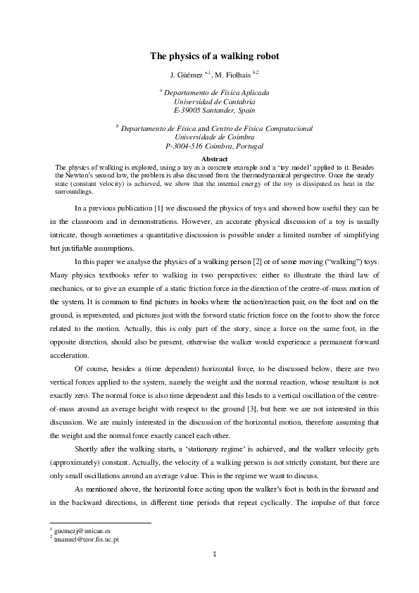 (PDF) The physics of a walking robot