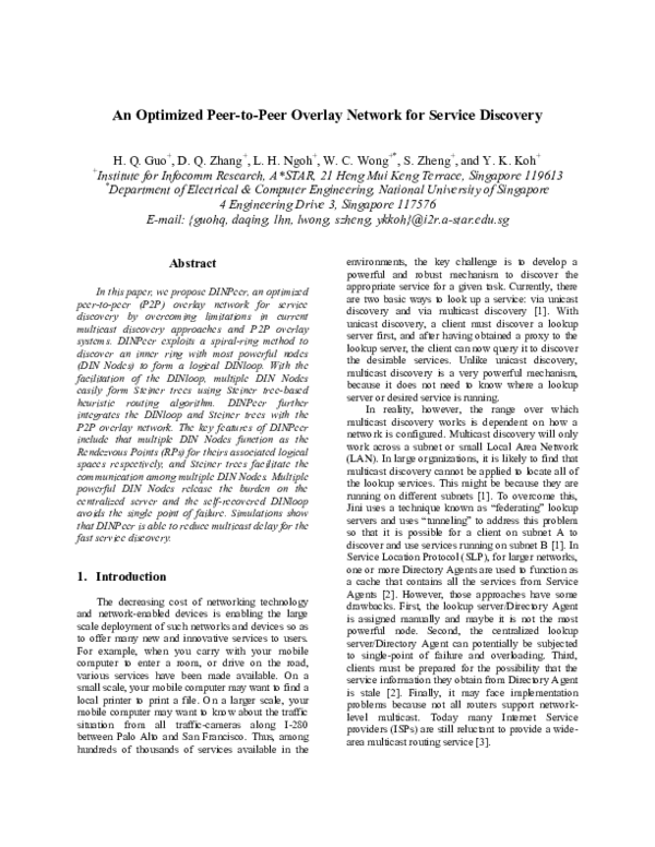 (PDF) An Optimized Peer-to-Peer Overlay Network for Service Discovery