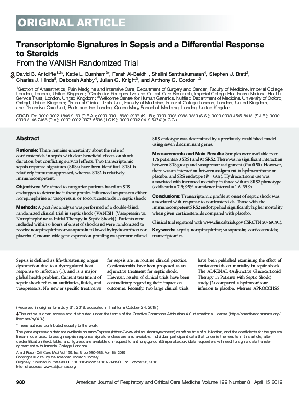 (PDF) Transcriptomic Signatures in Sepsis and a Differential Response ...