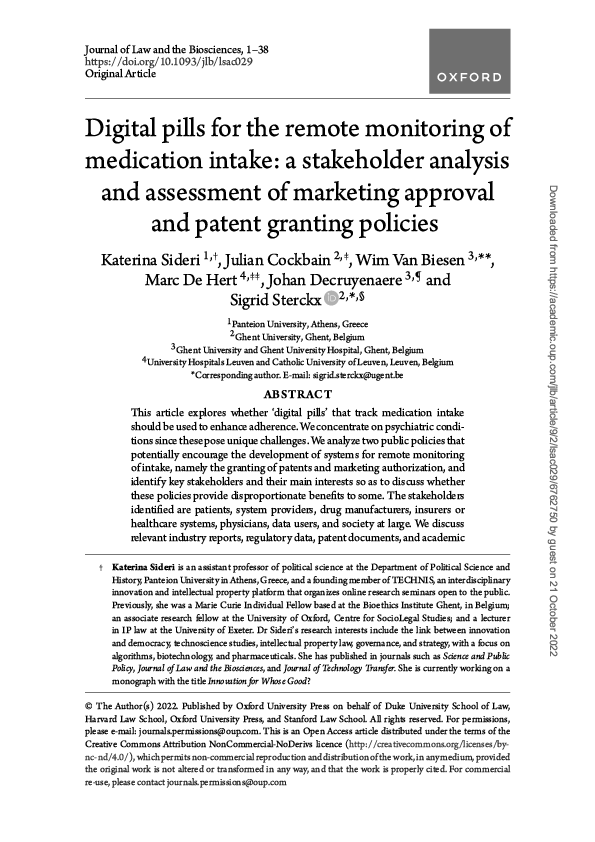 Pdf Digital Pills For The Remote Monitoring Of Medication Intake A Stakeholder Analysis And