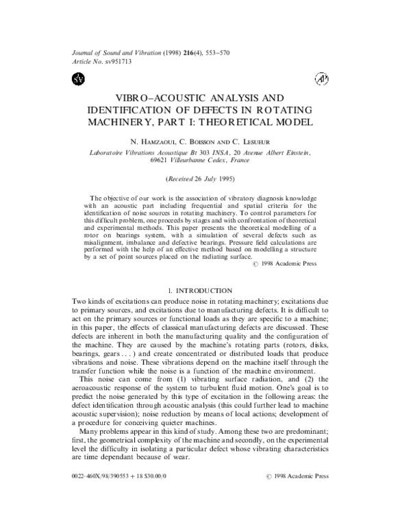 (PDF) Vibro–Acoustic Analysis and Identification of Defects in Rotating Machinery, Part I ...