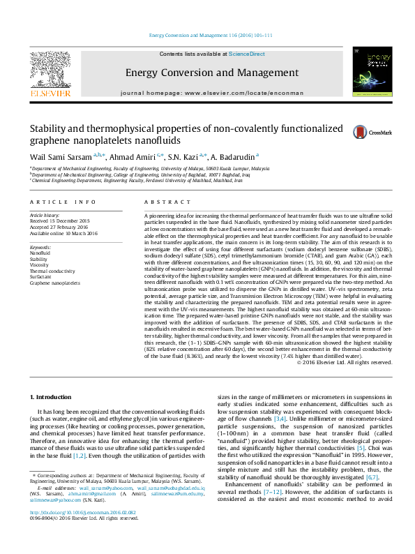 (PDF) Stability and thermophysical properties of non-covalently functionalized graphene ...