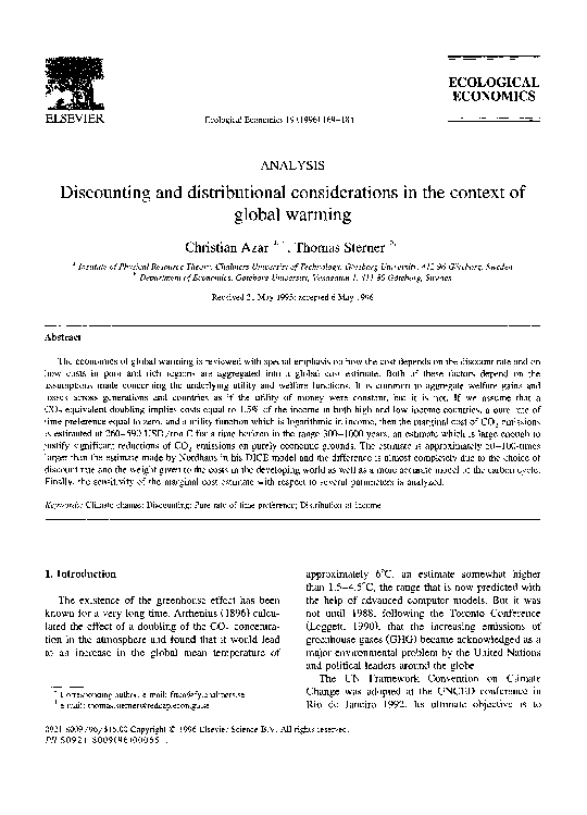 (PDF) Discounting and distributional considerations in the context of ...