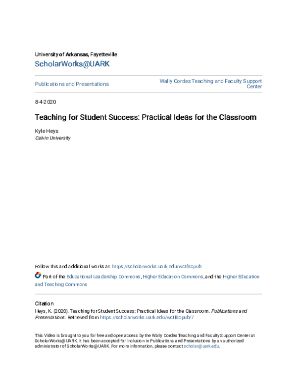(PDF) Teaching for Student Success: Practical Ideas for the Classroom