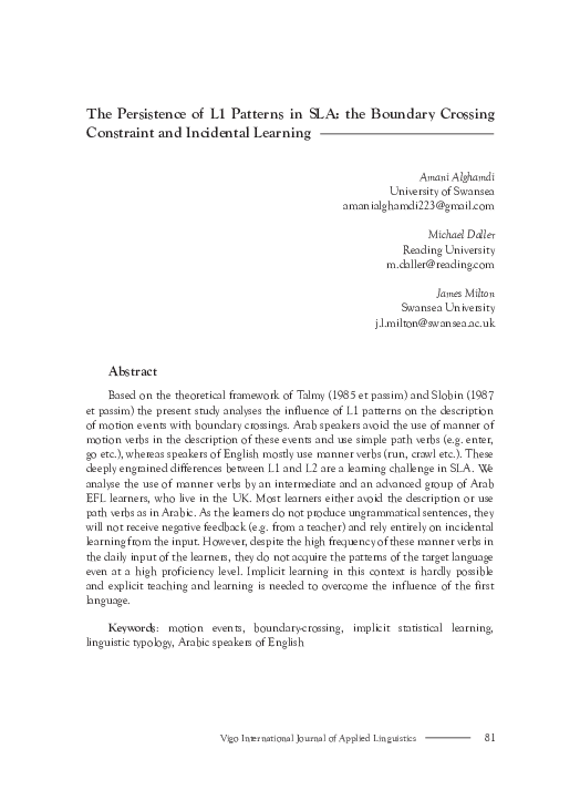 (PDF) The Persistence of L1 Patterns in SLA: the Boundary Crossing ...