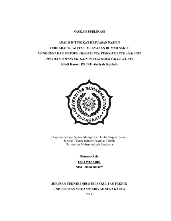 Pdf Analisis Tingkat Kepuasan Pasien Terhadap Kualitas Pelayanan