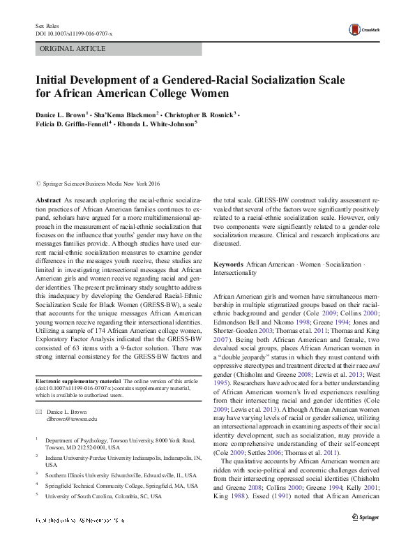 (PDF) Initial Development of a Gendered-Racial Socialization Scale for ...