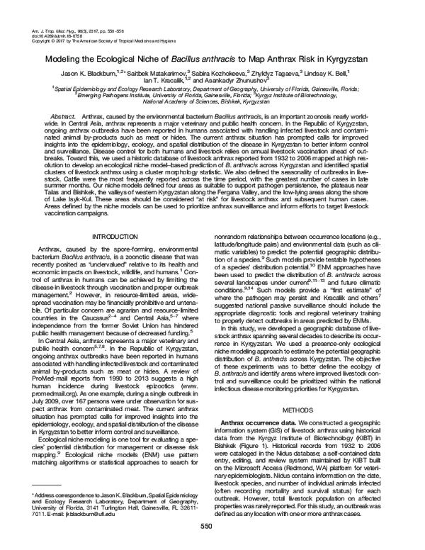 (PDF) Modeling the Ecological Niche of Bacillus anthracis to Map ...