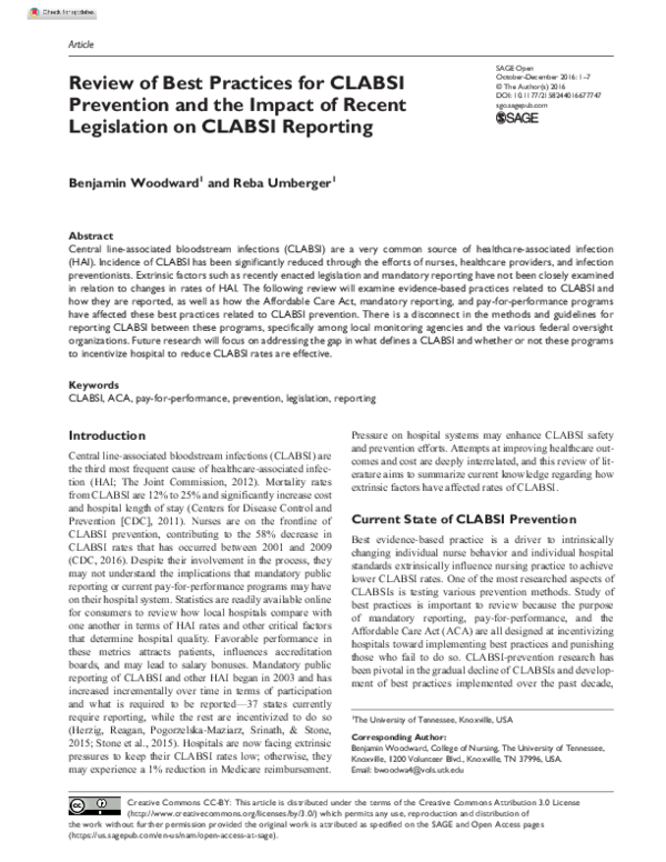 (PDF) Review of Best Practices for CLABSI Prevention and the Impact of ...