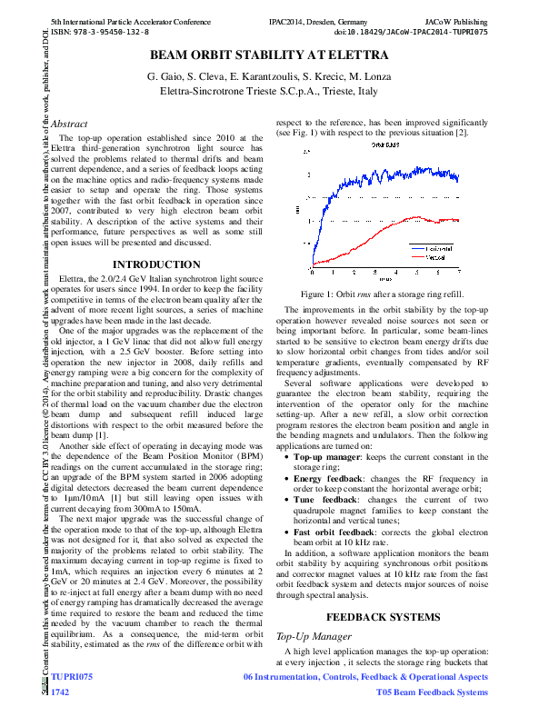 (PDF) Beam Orbit Stability at Elettra | E. Karantzoulis - Academia.edu