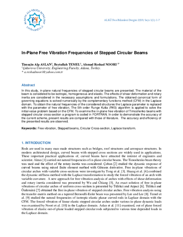 (PDF) In-Plane Free Vibration Frequencies of Stepped Circular Beams