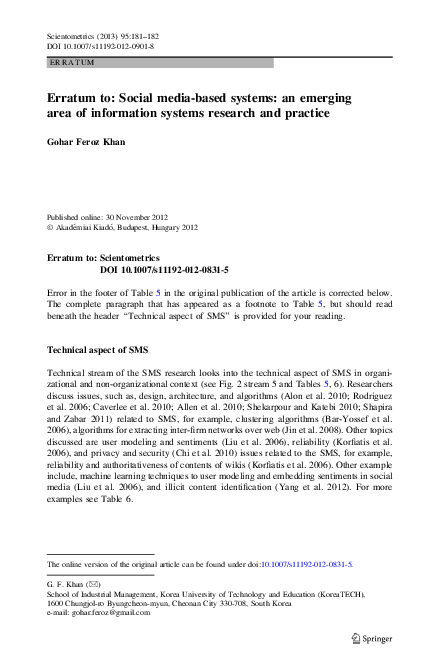 (PDF) Erratum to: Social media-based systems: an emerging area of ...