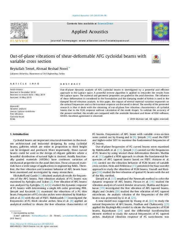 (PDF) Out-of-plane vibrations of shear-deformable AFG cycloidal beams with variable cross section