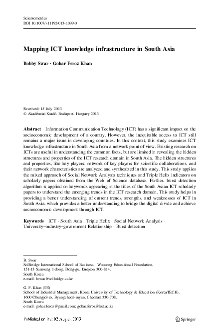 (PDF) Mapping ICT knowledge infrastructure in South Asia
