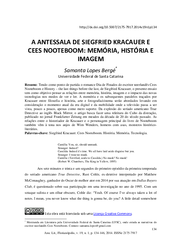 (PDF) A antessala de Siegfried Kracauer e Cees Nooteboom: Memória ...