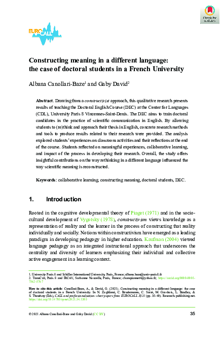 (PDF) Constructing meaning in a different language: the case of doctoral students in a French ...