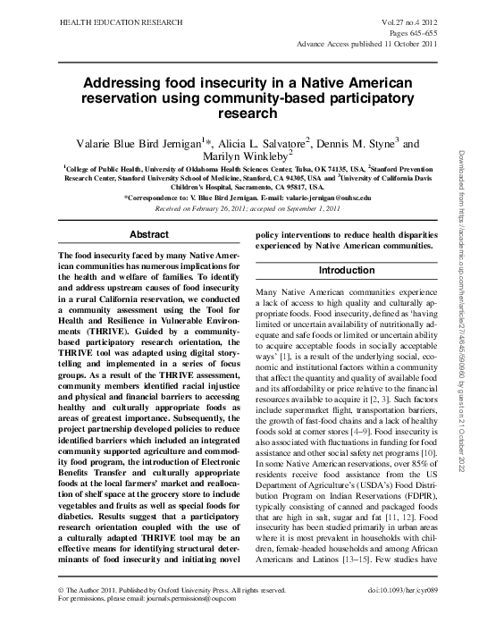 (PDF) Addressing food insecurity in a Native American reservation using ...