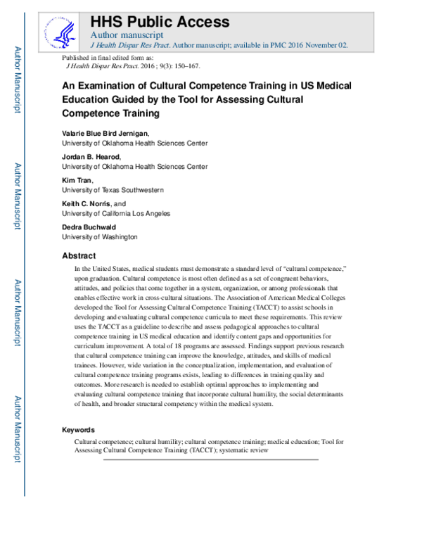 (PDF) An Examination of Cultural Competence Training in US Medical ...