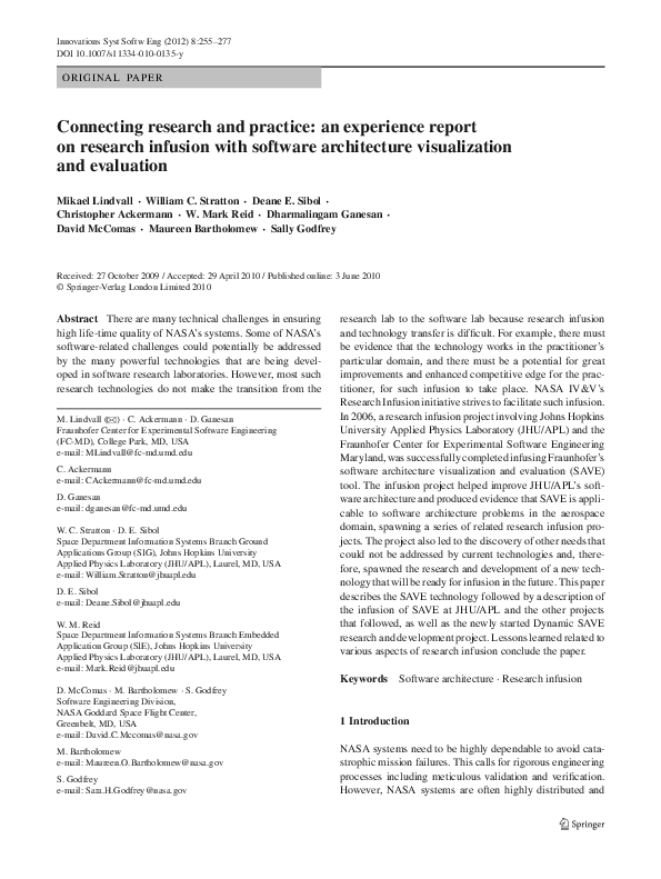 Pdf Connecting Research And Practice An Experience Report On Research Infusion With Software