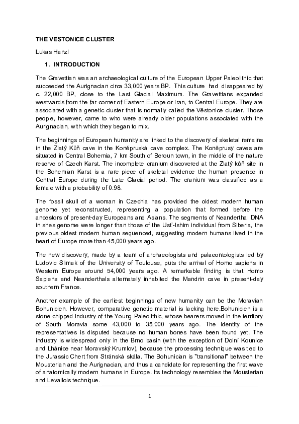 (DOC) THE VESTONICE CLUSTER