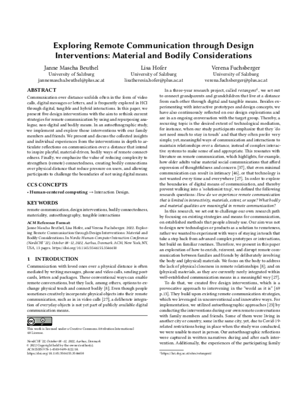 (PDF) Exploring Remote Communication through Design Interventions ...