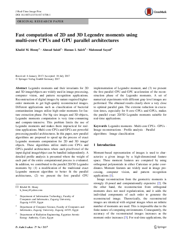 (PDF) Fast computation of 2D and 3D Legendre moments using multi-core CPUs and GPU parallel ...