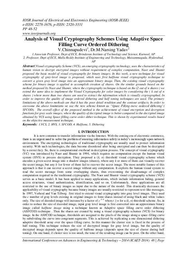 (PDF) Analysis of Visual Cryptography Schemes Using Adaptive Space Filling Curve Ordered
