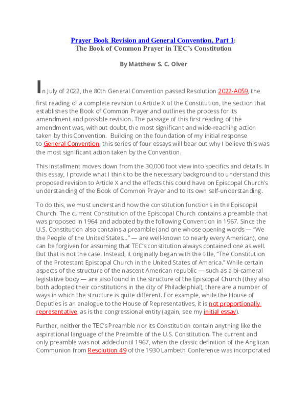 (DOC) Prayer Book Revision and General Convention, Parts 1-4