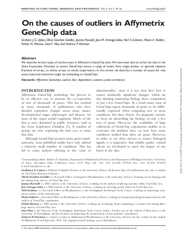 (PDF) On the causes of outliers in Affymetrix GeneChip data