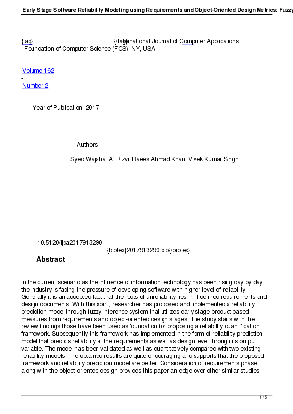 (PDF) Early Stage Software Reliability Modeling using Requirements and Object-Oriented Design ...