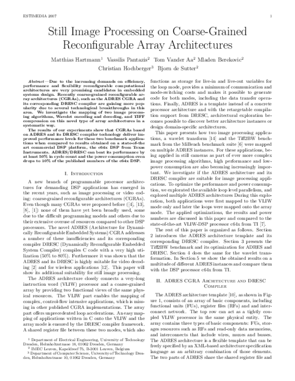 Pdf Still Image Processing On Coarse Grained Reconfigurable Array Architectures