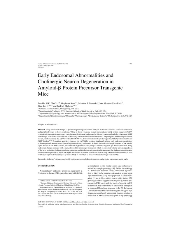 (PDF) Early Endosomal Abnormalities and Cholinergic Neuron Degeneration ...
