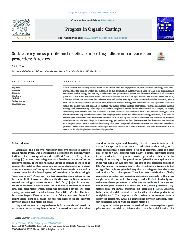 (PDF) Surface roughness profile and its effect on coating adhesion and ...