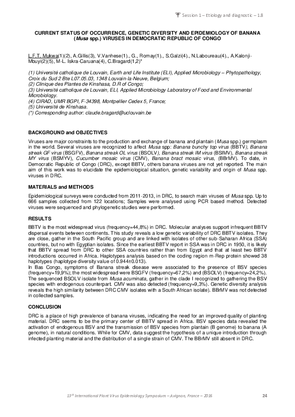 (PDF) Current status of occurrence, genetic diversity and epidemiology ...