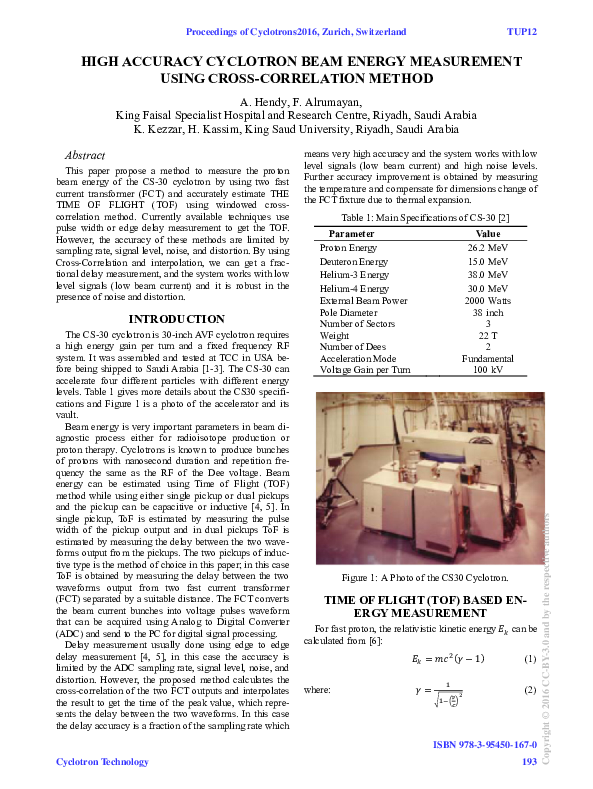 (PDF) High Accuracy Cyclotron Beam Energy Measurement using Cross-correlation Method