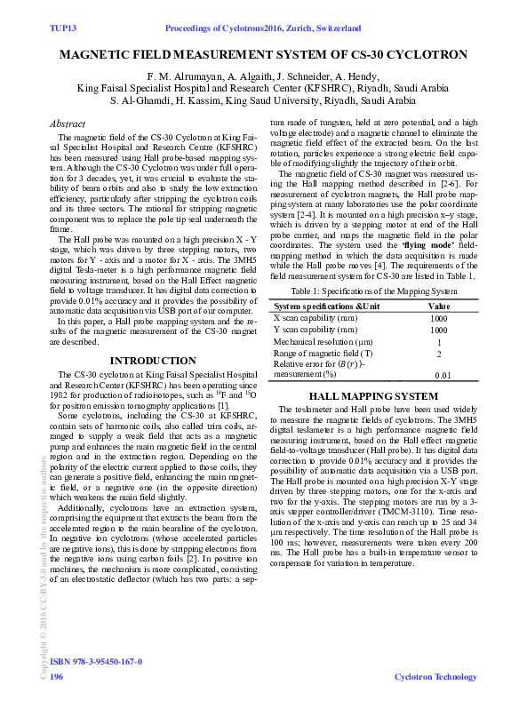 (PDF) Magnetic Field Measurement System of CS-30 Cyclotron