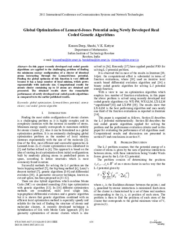(PDF) Global Optimization of Lennard-Jones Potential Using Newly Developed Real Coded Genetic ...