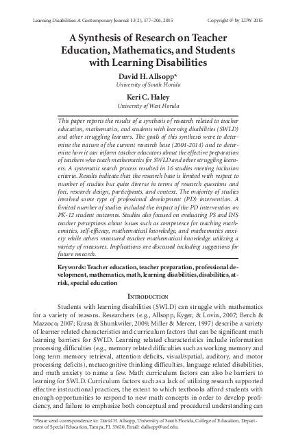 (PDF) A Synthesis of Research on Teacher Education, Mathematics, and ...