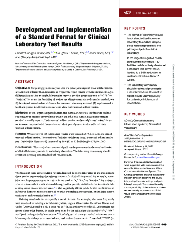 (PDF) Development and Implementation of a Standard Format for Clinical ...