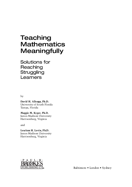 (PDF) Teaching Mathematics Meaningfully: Solutions for Reaching ...