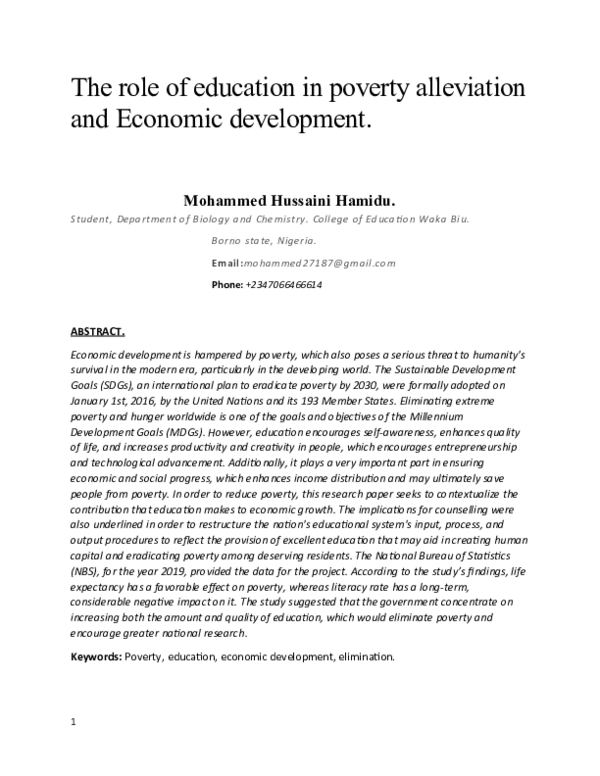 (DOC) ROLE OF EDUCATION IN POVERTY ALLEVIATION AND ECONOMIC DEVELOPMENT