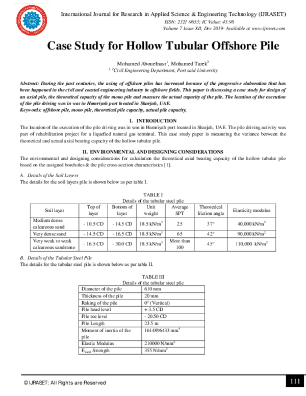 (PDF) Case Study for Hollow Tubular Offshore Pile