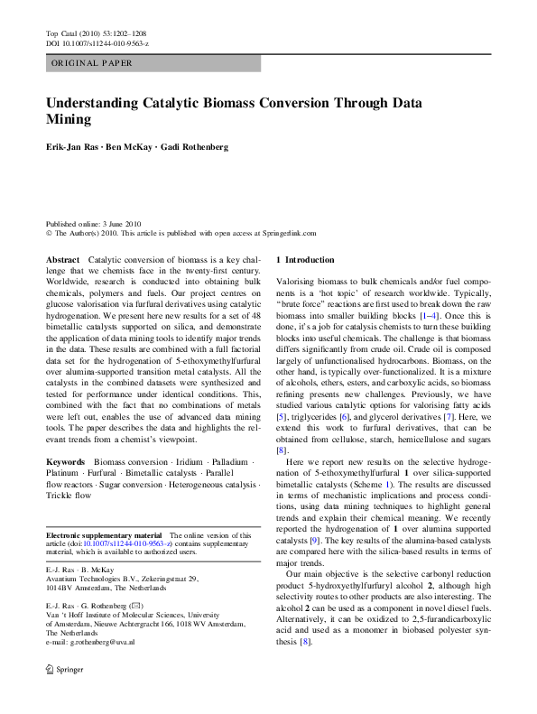 (PDF) Understanding Catalytic Biomass Conversion Through Data Mining
