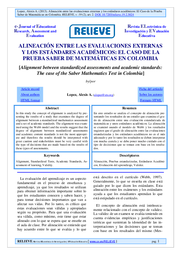 (PDF) Alineación entre las evaluaciones externas y los estándares académicos: El Caso de la ...