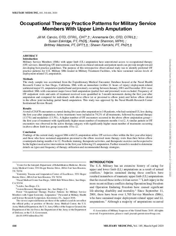 (PDF) Occupational Therapy Practice Patterns for Military Service ...