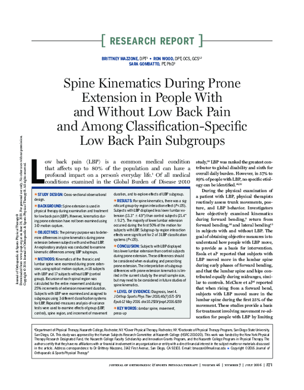 (PDF) Spine Kinematics During Prone Extension in People With and ...