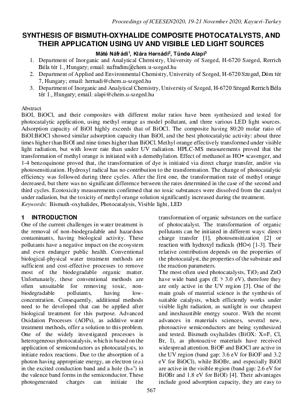 (PDF) Synthesis of bismuth-oxyhalide composite photocatalysts, and ...
