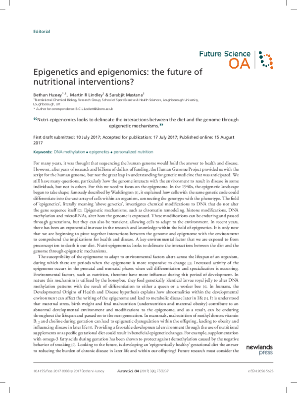 (PDF) Epigenetics and epigenomics: the future of nutritional interventions?
