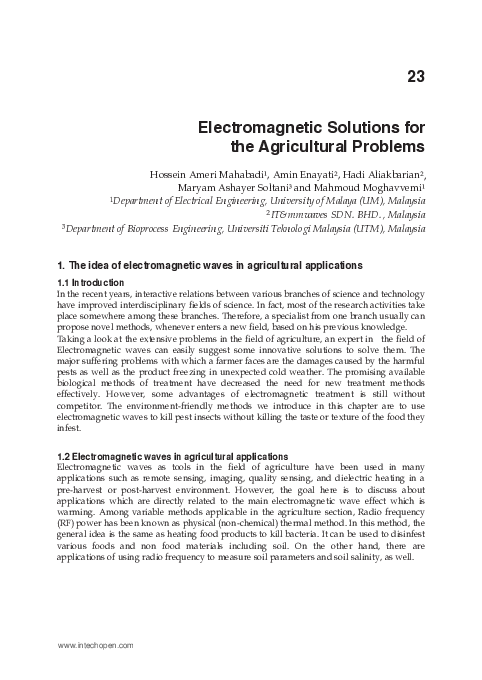 (PDF) Electromagnetic Solutions for the Agricultural Problems