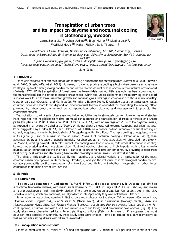 (PDF) Transpiration of urban trees and its impact on daytime and ...